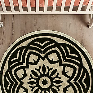 Chardin home Round Farmhouse Rug 3 feet Black & White Mandala | Recycled Cotton Hand Woven Rug, Circle Boho Rug | Perfect for Kitchens, Bathroom, bedrooms, Meditation Mat | Machine Wash