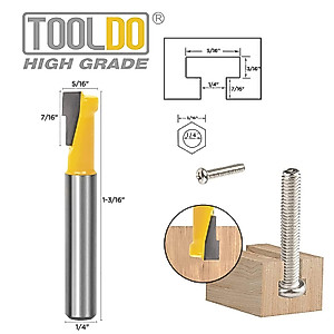 TOOLDO Keyhole Router Bit Set- 1/4 Inch Shank Router bits，5 pcs Router Bit Set 5/16&3/8 & 1/2 &5/8 &7/16 Inch Blade Diameter