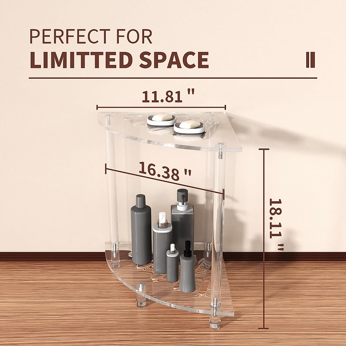 UTHIN Acrylic Corner Shower Stool, Clear Corner Shower Chair for Inside Shower, 2 Layers Shower Bench with Storage Shelf for Shaving Legs, Waterproof Non-Slip Shower Chair Seat for Bathroom