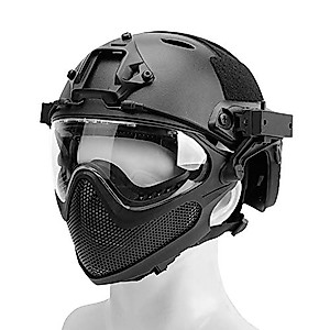 Integrated Tactical Airsoft Painball Full Face Protection, PJ Helmet F22, with Removable Steel Mesh Mask and Goggles