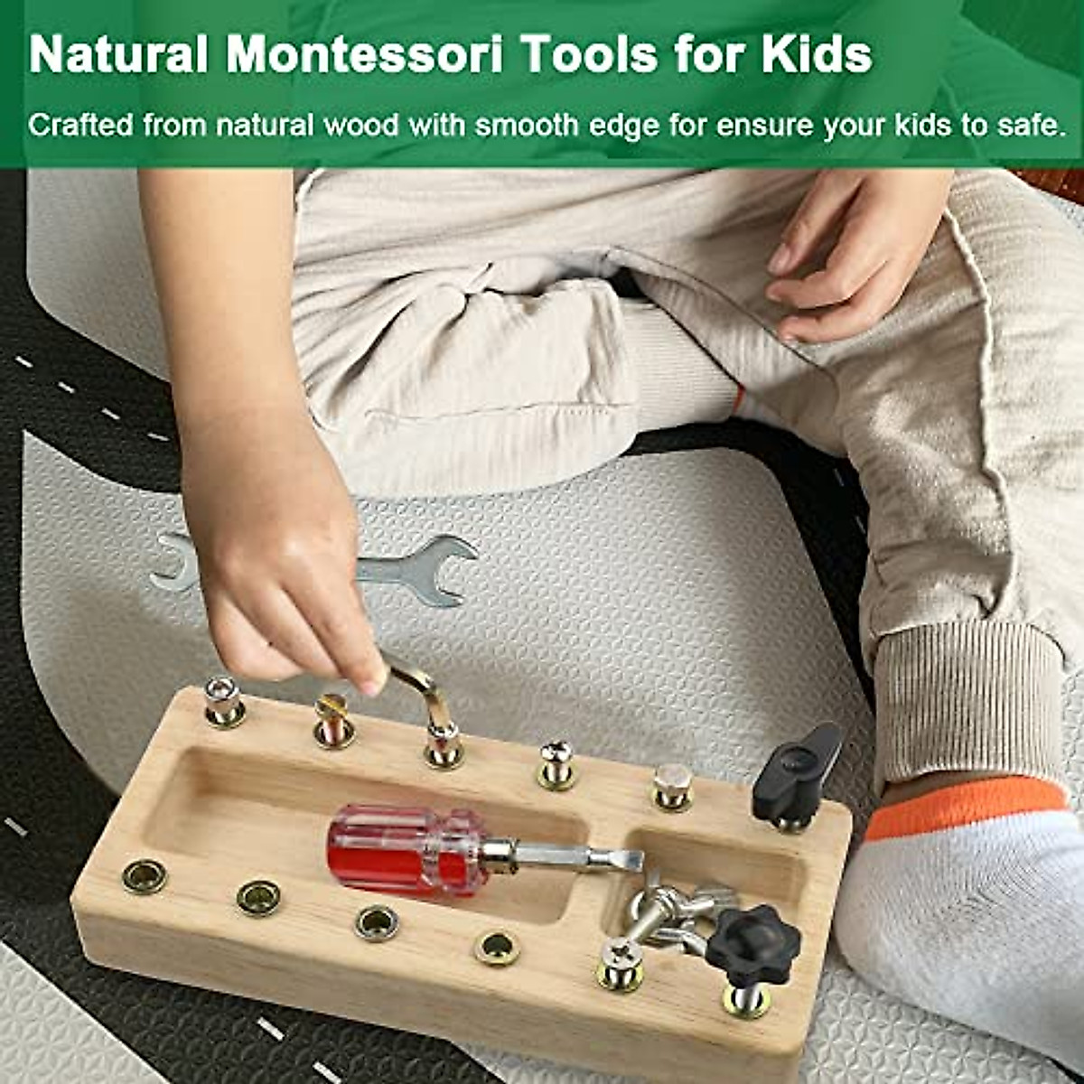 Inslat Montessori Screwdriver Board Set, Wooden Montessori Toys for 3 4 5 Year Old Kids, Educational Screw Board Sensory Learning Toys STEM Fine Motor Skills Toys