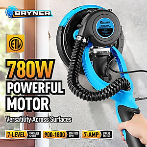 𝟐𝟎𝟐𝟒 𝐔𝐩𝐠𝐫𝐚𝐝𝐞𝐝 Drywall Sander, 780W Electric Drywall Sander with Vacuum Attachment and Labor-Saving Back Belt, 7 Variable Speed 900-1800RPM, Dustless Floor Sander for Popcorn Ceiling Floor