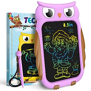 TECJOE Owl LCD Drawing Tablet, 8.5 Inch Colorful Toddler Doodle Board Drawing Tablet, Erasable and Reusable Electronic Drawing Pads, Educational and Learning Toy for 3-6 Years Old Boys, Gift (Purple)