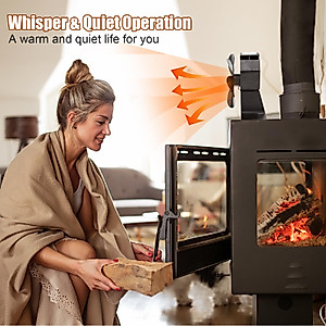 whicow Wood Stove Fan for Buddy Heater, Wood Stove Fan Heat Powered, Thermal Fireplace Fan, Eco Fan for Woodstove with Bracket Fixed on Propane Space Heater/Mr. heater, Camping Outdoor/Indoor Use