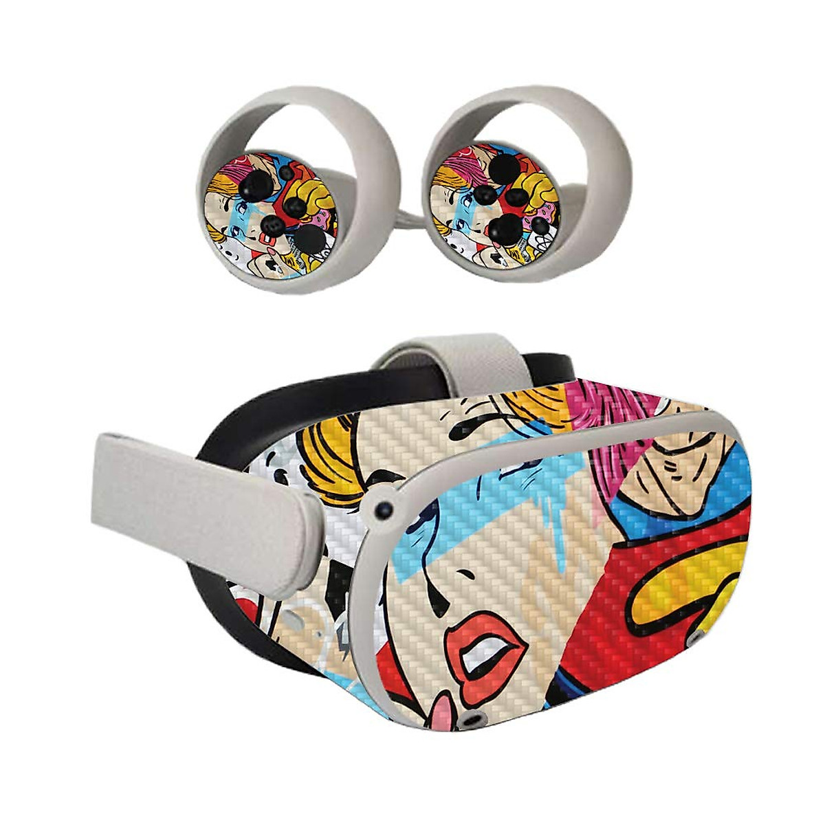 MightySkins Carbon Fiber Skin Compatible with Oculus Quest 2 - Cartoon Mania | Protective, Durable Textured Carbon Fiber Finish | Easy to Apply | Made in The USA, CF-OCQU2-Cartoon Mania