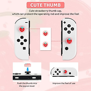 FUNDIARY Cute Strawberry Carrying Case for Nintendo Switch and Switch OLED, Cute Travel Accessories Bag for Switch and Switch OLED, Case with Adjustable Shoulder Strap and 2 Strawberry Thumb Caps