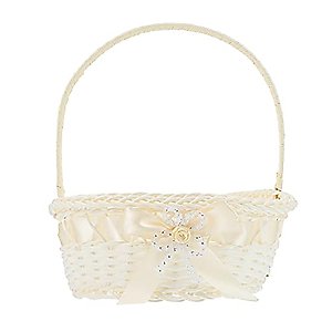 BESPORTBLE Wicker Storage Basket White Basket Handle Wedding Flower Girl Baskets Wedding Flower Candy Storage Basket Rustic Wedding Gift Basket Wicker Picnic Baskets