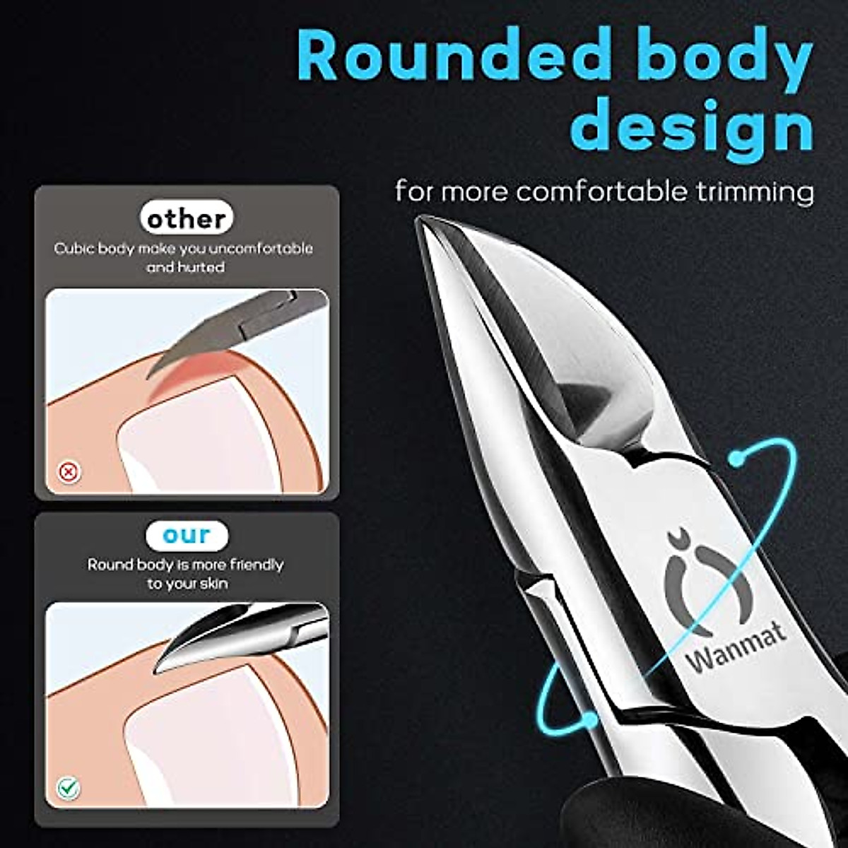 Wanmat Toe Nail Clipper for Thick Toenails,Upgraded Toenails Trimmer and Professional Podiatrist Toenail Nipper for Seniors with Surgical Stainless Steel Sharp Blades Soft Grip Handle(4PCS)