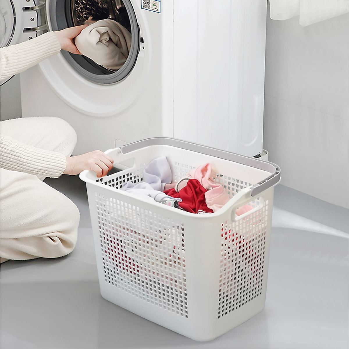 Ggbin 4 Packs Plastic Laundry Hamper with Handles, 35 L Laundry Baskets for Dirty Clothes, White