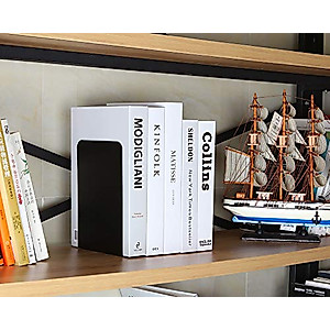 ZOEYES 6 Pcs Black Metal Bookends 8.0x3.9x5.3 Inch, Heavy Duty Book Ends for Shelves, Nonskid Book Holders and Book Stopper for Books Notebooks Files Magazines DVDs - Great for Office, Home, School