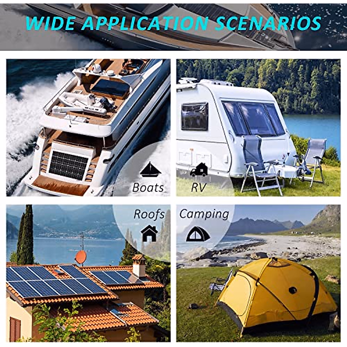 AUECOOR 720W Solar Kits 6pcs 120Watt 12Volt Solar Panel Moncrystalline Module 60A Charge Controller Extension Cable Mounting Brackets for RV Trailer Camper Marine Off Grid