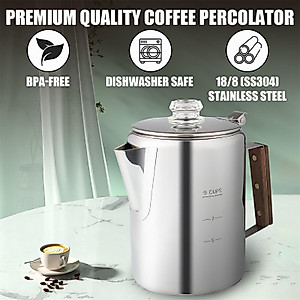 APOXCON Multi Use Coffee Percolator Using On Indoor Induction Cooktop, Electric Stove, Outdoor Campfire Stovetop, Camping Coffee Pot with Glass Knob Top 9 Cup