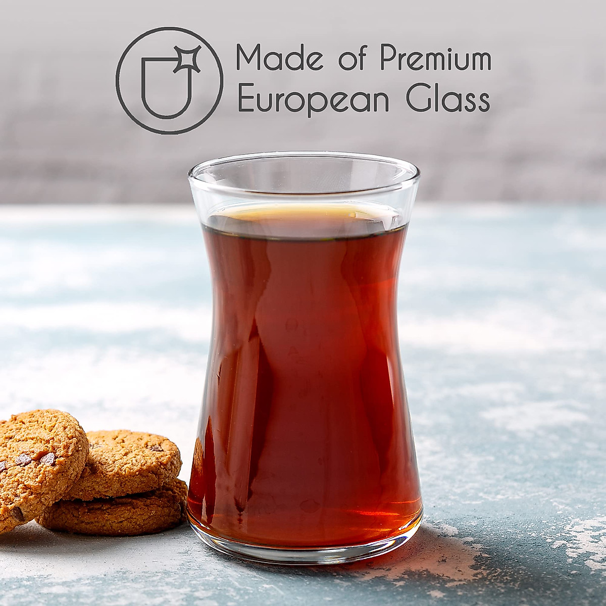 Volarium Turkish Tea Glass Cups: Traditional Tea Set of 6 with Modern Design, Tea Mugs and Coffee Mugs Clear Glasses, 5 ¾ OZ