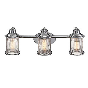 Globe Electric 51272 Bayfield 3-Light Vanity Light, Chrome, Ribbed Seeded Glass Shades