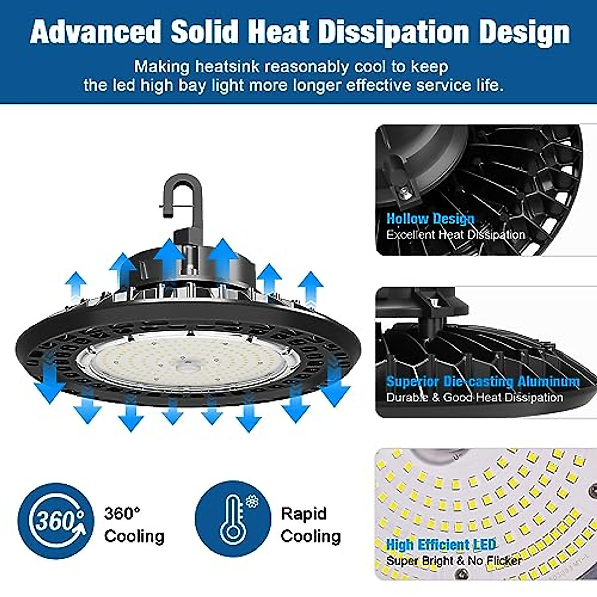 【Upgraded】 UFO LED High Bay Lights 240/200/150W 3-Watts Adjustable Flicker Free -36000LM Super Bright High Bay Shop Lights 5000K, 0-10V Dimmable, 6' Cable, 100-277V for Garage Barn Warehouse(2 Pack)