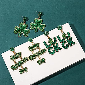 St Patricks Day Earrings Set, Green Shamrock Earrings for Women, Letter LUCKY Irish Earrings Layered Tassel Earrings, St. Patricks Day Accessories Holiday Jewelry Gifts (9 Pairs)
