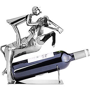 BRUBAKER Wine Bottle Holder 'Horseback Riding' - Table Top Metal Sculpture - with Greeting Card