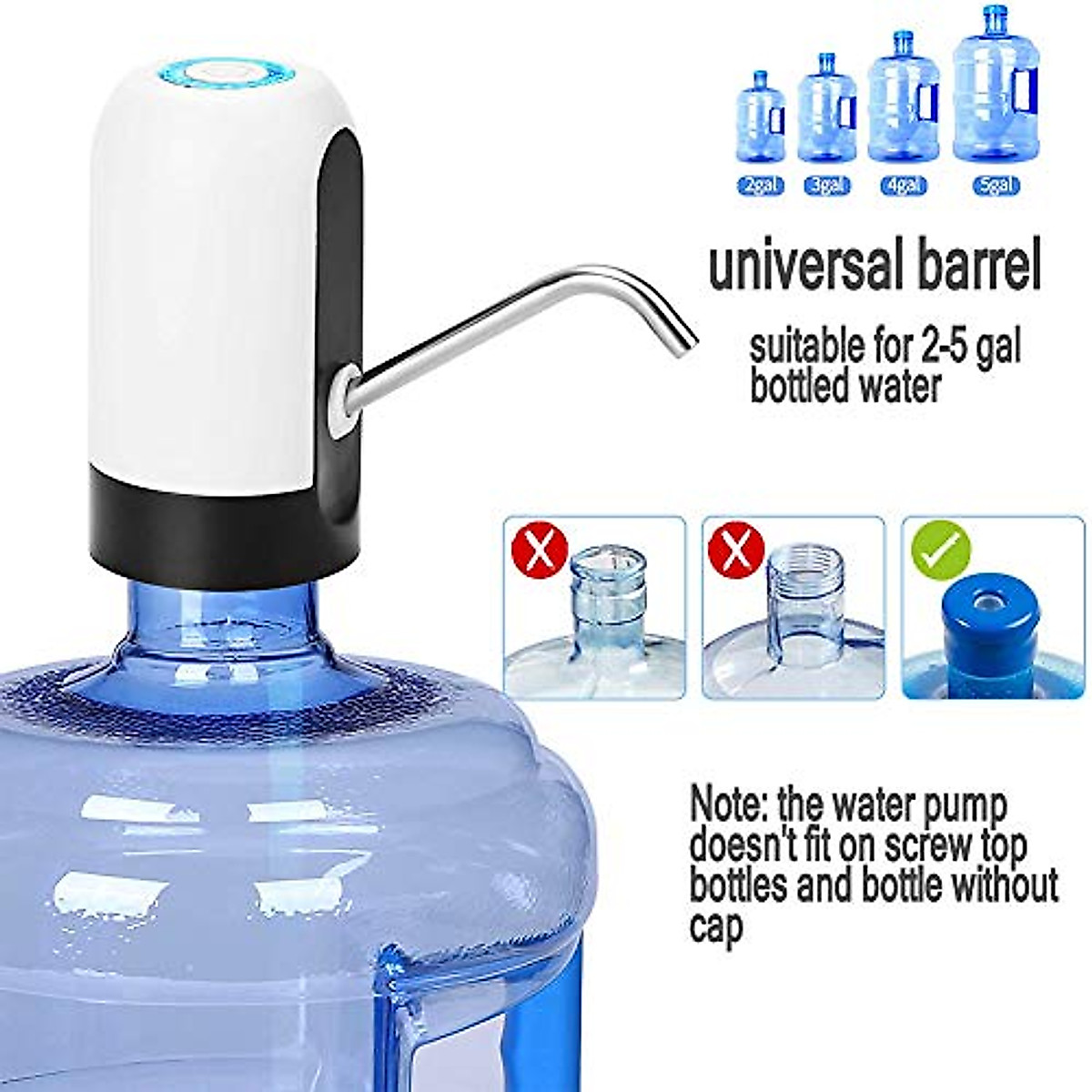 Upgraded Water Bottle Pump, GuangTouL 5 Gallon USB Charging Automatic Drinking Water Pump, Universal 2-5 Gallon Jugs Portable Electric Water Bottle Dispenser for Home Kitchen Office Camping