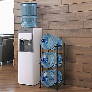 Vrisa Water Cooler Jug Rack Water Bottle Holder 3 Tier Water Bottle Storage 3/5 Gallon Water Cooler Rack Heavy Duty Rack Save Space for Home Office Kitchen, Black