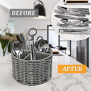 COZYYROME Utensil Caddy for Kitchen Countertop,Cooking Utensil Holder Counter Utensil Crock Holder for Kitchen Large Utensil Flatware Organizer,Kitchen Utensil Caddy With 4 Compartments