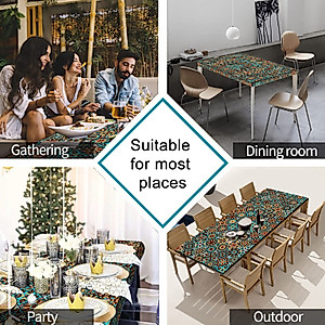 Aihonmin Tablecloth for Folding Table, Waterproof Picnic Table Cover Fitted Table Covers for 6 Foot Tables, Elastic Rim Plastic Table Cover for Picnic, Camping, Indoor, Outdoor Boho(30 x 72 Inches)