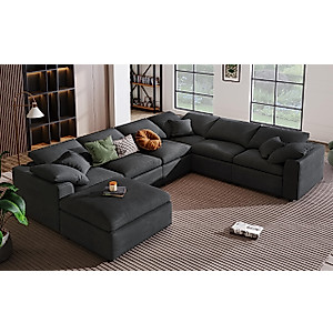 kevinplus 130'' Large Sectional Sofa Couch Cloud Sofa Couch Dupes for Living Room, Modern Upholstered L-Shape Corner Sofa Couch with Ottoman for Office Spacious Space, Grey