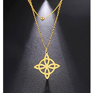 Witches Knot Bracelet For Women Stainless Steel Celtic Knot Wiccan Symbol Layered Bracelet Unique Charm Adjustable Double Layer Bracelet Jewelry Gifts (gold 3, Stainless Steel)