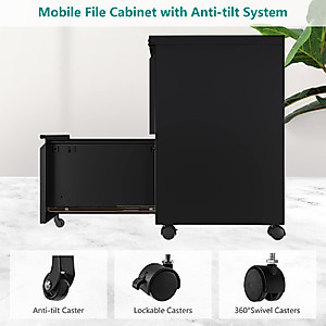 LISSIMO 2 Drawer Metal File Cabinet, Rolling File Cabinet with Lock for Hanging Legal/Letter Size,Under Desk Filing Cabinet for Home Office Assembly Required Black