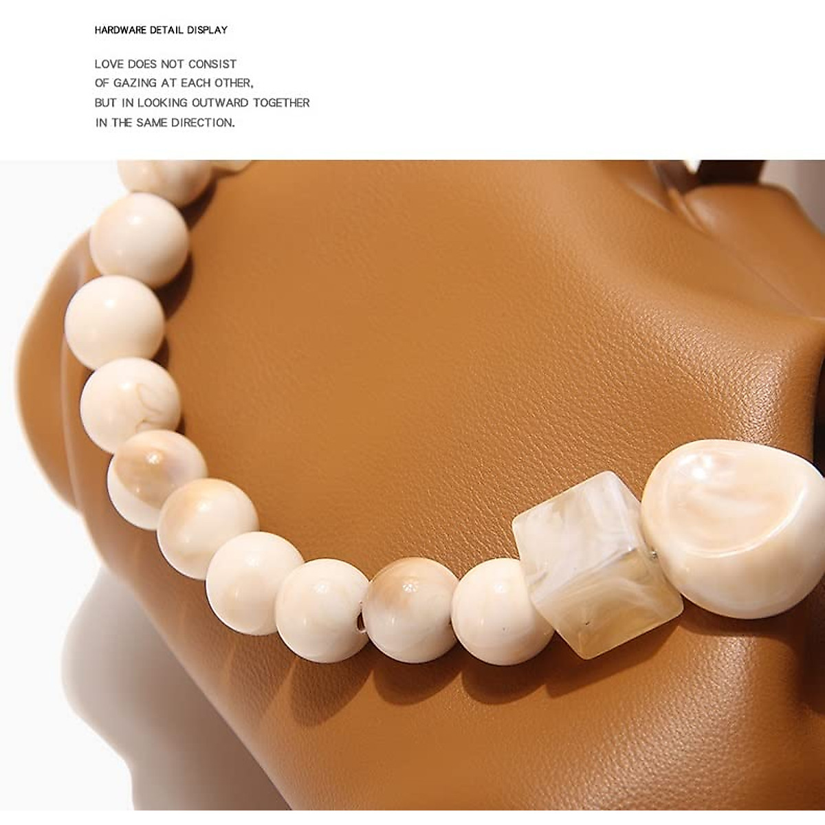 Women's Chain Pouch Bag，Cloud-Shaped Dumpling Clutch Purse， Ruched Chain Link Shoulder Handbag (Beige)