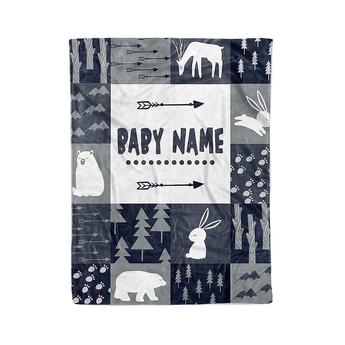 Ruby Star Personalized Baby Blanket for Boy, Cozy Plush Fleece Blanket, Custom Baby Name, Includes Baby Onesie and BIB, Bankets for Kid (Woodland), Full