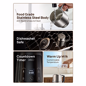 Dreo All-in-1 Milk Frother, Automatic Foam Maker for Latte Art-level Microfoam and Hot/Cold Coffee, 27oz/800ml Electric Milk Warmer with 30+ Drinks, Dishwasher Safe, Dairy/Plant-Based Milk, Star Light