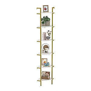 Dosker Corner Shelf White Wall Mounted Bookshelf, 6 Tier Plant Stand and Display Shelf for Living Room,Wall Corner Bookshelf Multi Storage Organizer Ladder Style Shelving Unit with Marble Accents