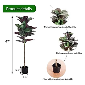 Tommino 4ft 2pcs Artificial Fiddle Leaf Fig Trees in Pot Natural Faux Ficus Lyrata Fake Greenery Plant for Home Office Decoration Indoor Outdoor Decor Living Room Garden
