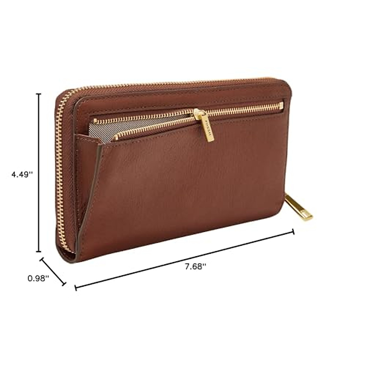 Fossil Women's Liza Leather Wallet Zip Around Clutch with Wristlet Strap, Brown (Model: SL7878200)