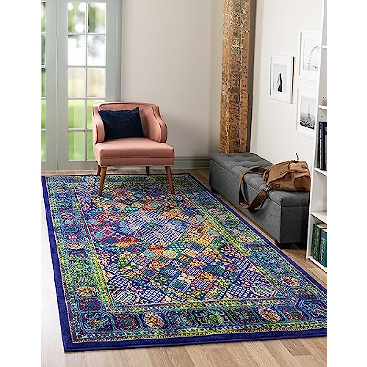 Unique Loom Calypso Collection Area Rug - Trinidad (4' x 6' Rectangle, Navy Blue/ Green)