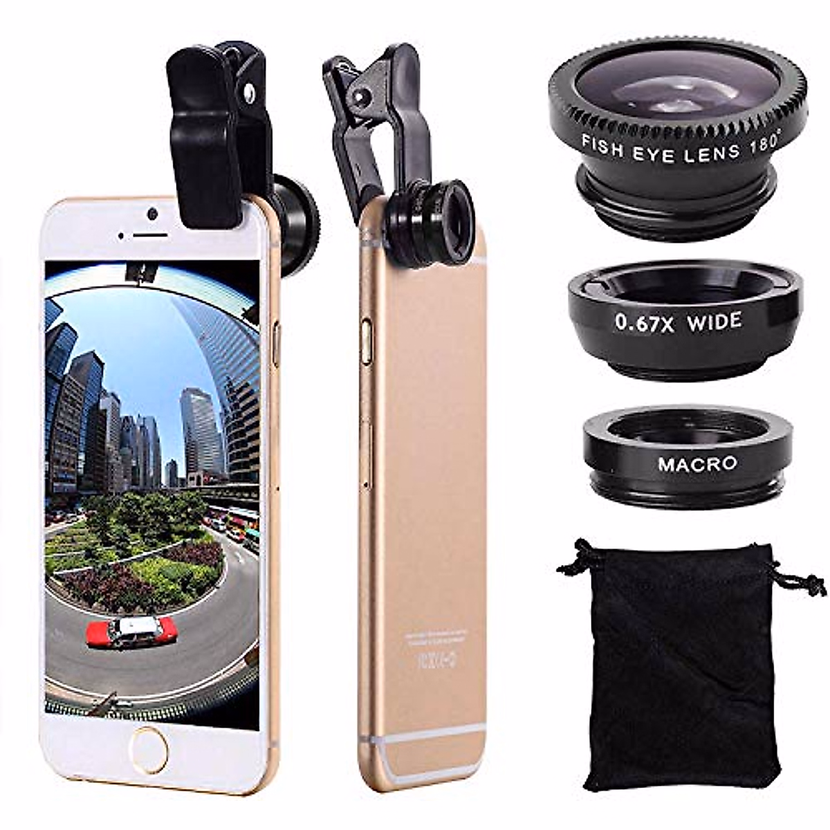 3 in 1 Cell Phone Camera Lens Kit Wide Angle Macro Fisheye Lens Universal for Smart Phones iPhone Samsung Android