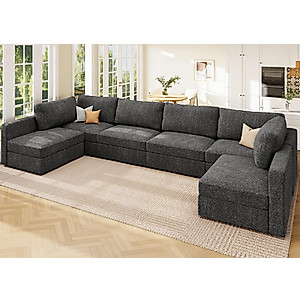HONBAY Oversized Modular Sectional Sofa with Storage Seats, Reversible Sectional Couch with Removable Covers, Modular Sectional Couch for Living Room, Dark Gray