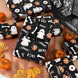 12Sheets Halloween Wrapping Paper Watercolor Ghost Pumpkin Bone Boo Pattern Gift Wrap Paper for Halloween Trick or Treat Party Baby Shower Birthday Party DIY Craft, 19.7 x 27.6 inch