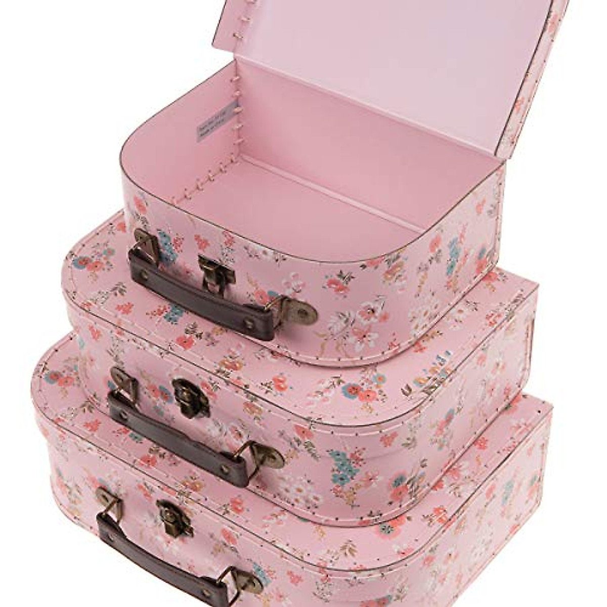Jewelkeeper Paperboard Suitcases, Set of 3 - Vintage Decorative Storage Box, Luggage Decor Storage, Vintage Decor for Birthdays and Weddings, Pink Floral Design