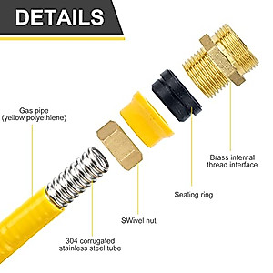 100FT 1/2" CSST Gas Line 1/2in Natural Flexible Gas Line with 2 Male Adapter Fittings, CSST Corrugated Stainless Steel Gas Tubing Pipe Kit for Stove Dryer Heater Gas Propane (100FT)