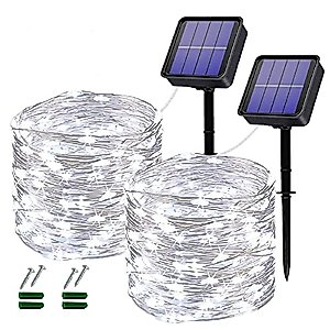 Lezonic Solar String Lights Outdoor,2 Pack Total 240LED Solar Lights Outdoor Waterproof 24M/80Ft 8 Modes Outdoor Copper Wire Solar Fairy Lights Patio Decor Lights,Yard,Porch Hanging Lights(White)