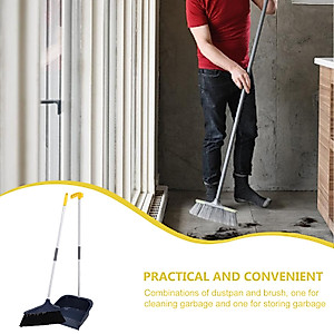 Healifty Dustpan and Broom Set, Stand Up Dustpans with Broom Household Sweeping Broom Handheld Broom for Lobby Garage Cleaning Supplies Blue