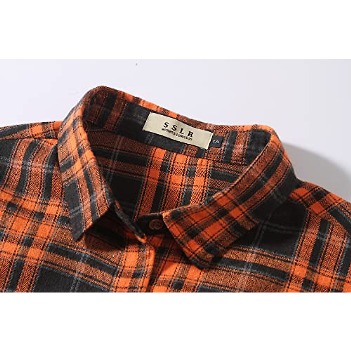 SSLR-Flannel-Shirts-for-Women-Long Sleeve Button Down Shirts Plaid Lightweight Casual (Large, Orange Black)
