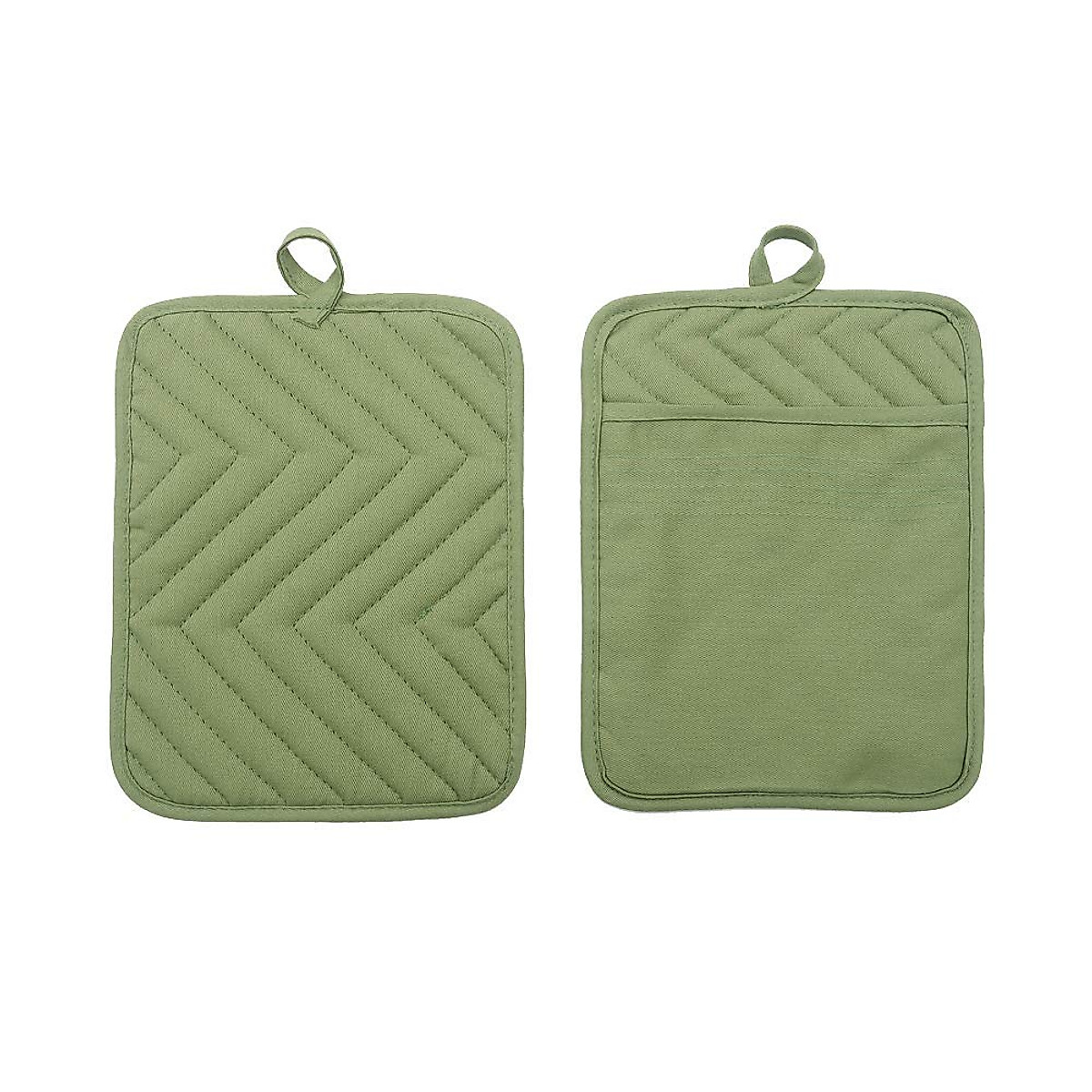 Anyi Pot Holders for Kitchen Heat Resistant, Cotton Hot Pads for Kitchen Counter Table, Green Kitchen Pot Holders with Pocket