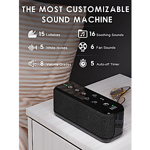 Portable White Noise Machine for Adults Kids with 42 Soothing Sounds, Rechargeable Travel Sound Machine, Rain & Ocean Sounds, Auto-Off Timer & 8-Level Volume Control