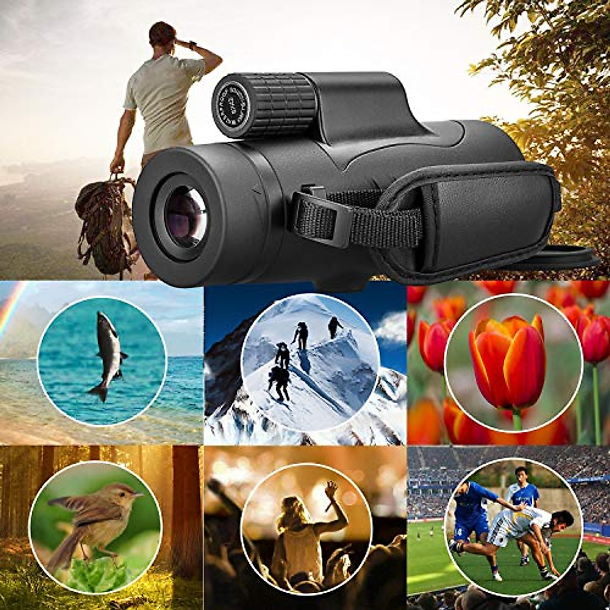 Monocular Telescope High Power 8x42 Monoculars Scope Compact Portable Waterproof Fogproof Shockproof with Hand Strap for Adults Kids Bird Watching Hunting Camping Hiking Travling Wildlife Secenery