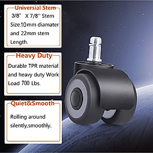 Office Chair Wheels Set of 5, (10MM Fit IKEA Chair Only) Heavy Duty Computer Desk Chair Wheels Replacement with 4 Ball Bearings,YAEMIKY 700Lbs Soft Rubber Casters for Wood Floors No More Chair Mat