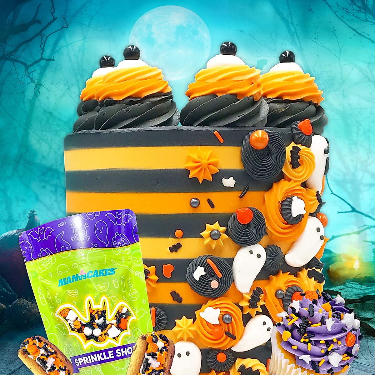 Manvscakes, pink sprinkles, valentines, cake sprinkles, gluten free, cookies, chocolate, fondant, princess topping, ice cream, edible, dessert decoration (Orange black)