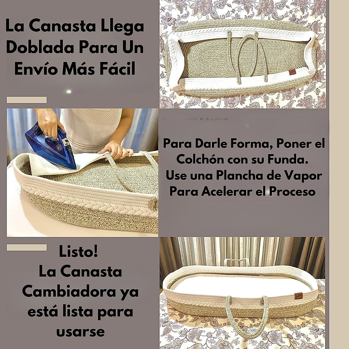 Baby Changing Basket - 100% Cotton Rope with Foam Pad - Organic Cotton Waterproof Cover - Complete with 2 Waterproof Changing Pads Liners- CPSC Safety Compliant