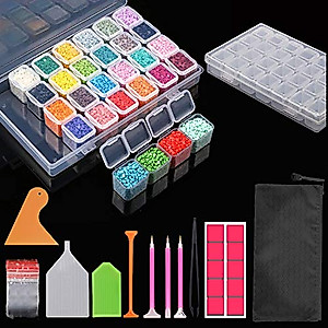 2Pack 28 Slots Diamond Painting Storage Containers Portable Plastic Bead Storage Box with Diamond Painting Tools and Accessories Kit Apply to Full Drill & Partial Drill 5D Diamond Painting